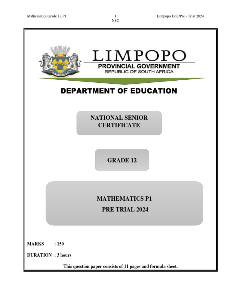 Pre Trial Grade 12 Paper 1 | PDF | Cartesian Coordinate System | Asymptote