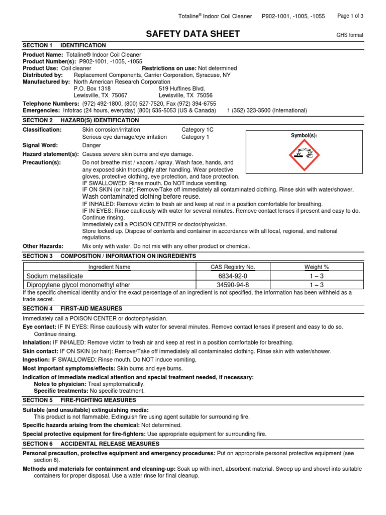 13 Totaline Indoor Coil Cleaner Concentrate | PDF | Personal Protective ...