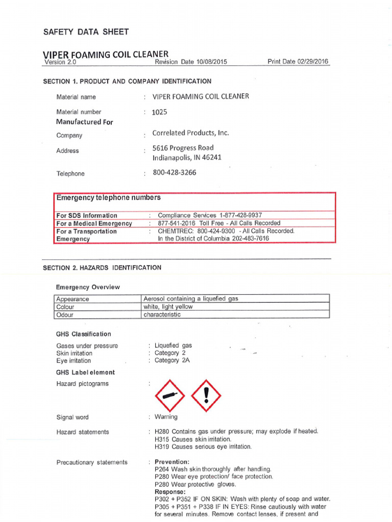 Viper Coil Cleaner SDS | PDF