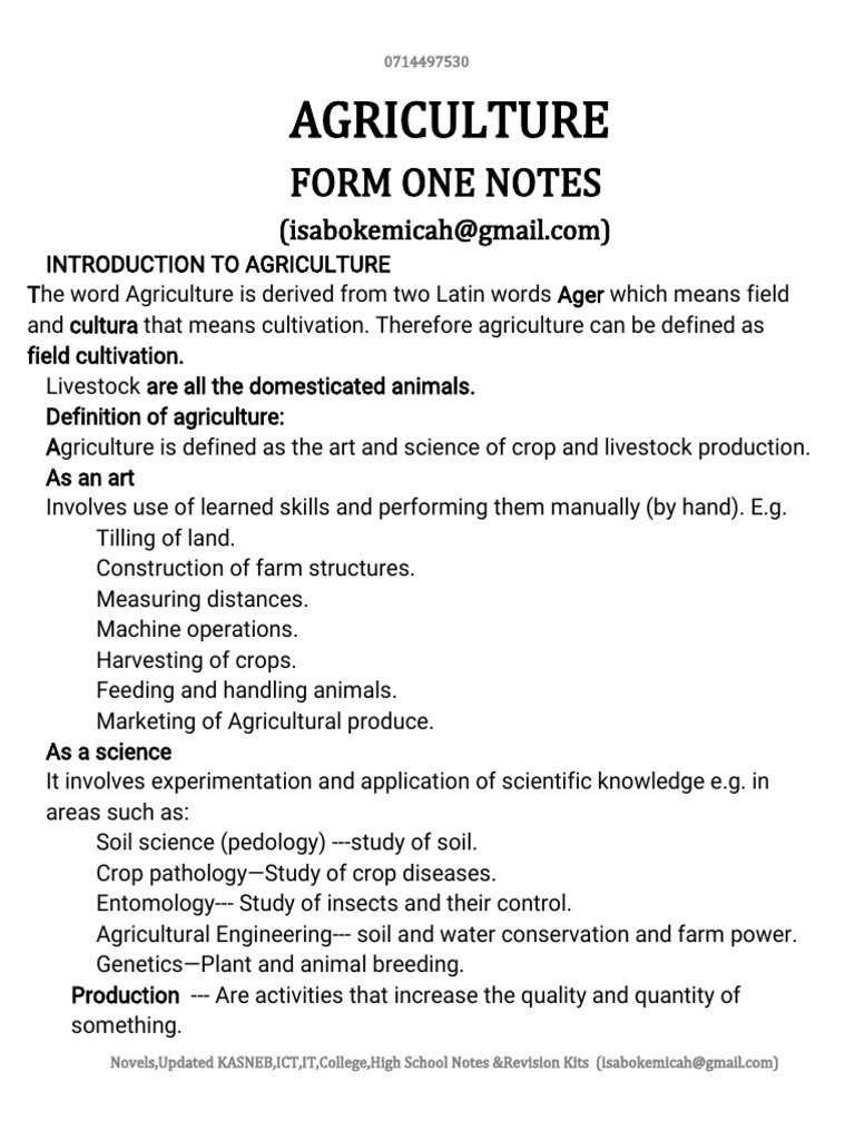New Form 1 Agriculture Notes | PDF