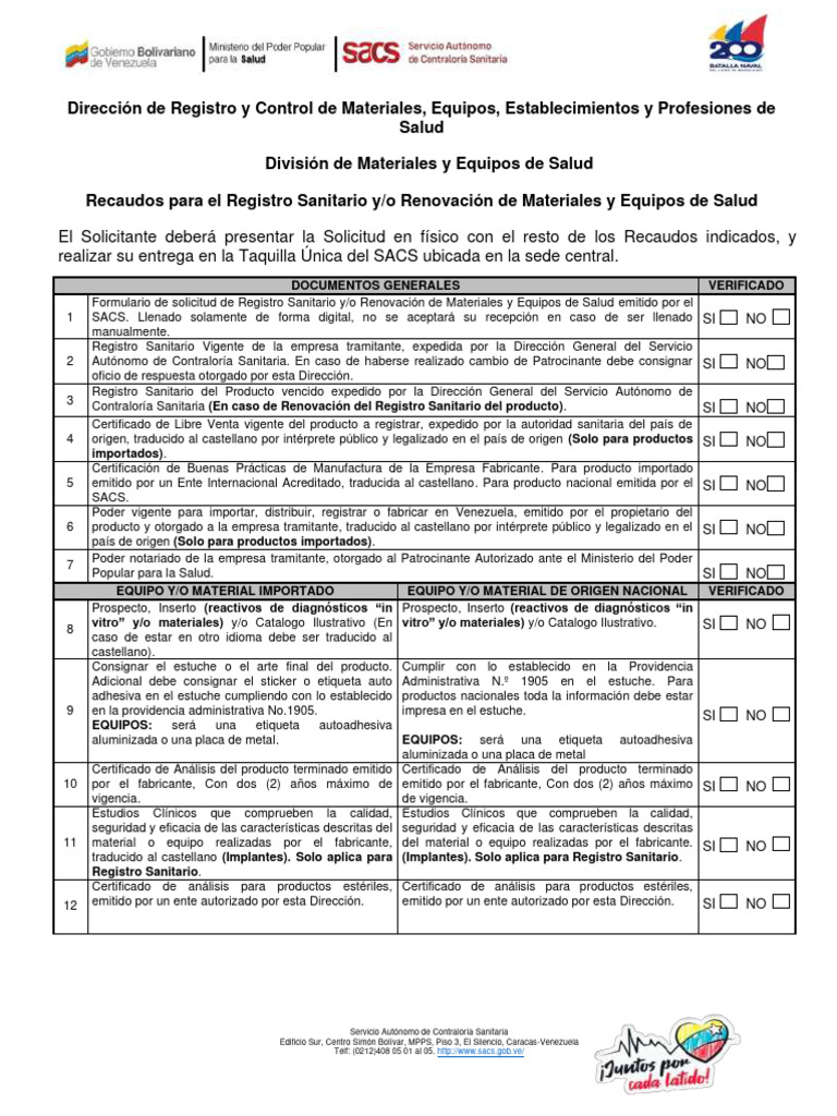 1 Recaudos Reg Sanit o Renov Mat y Equip Salud | PDF