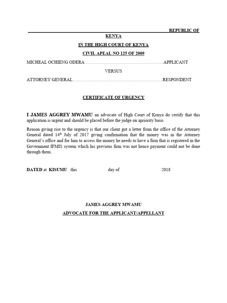 Certificate of Urgency | PDF