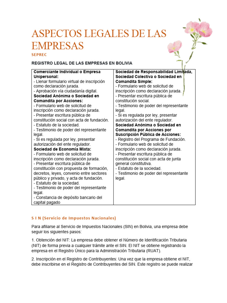 Registro Legal de Empresas en Bolivia | PDF | Business | Impuestos