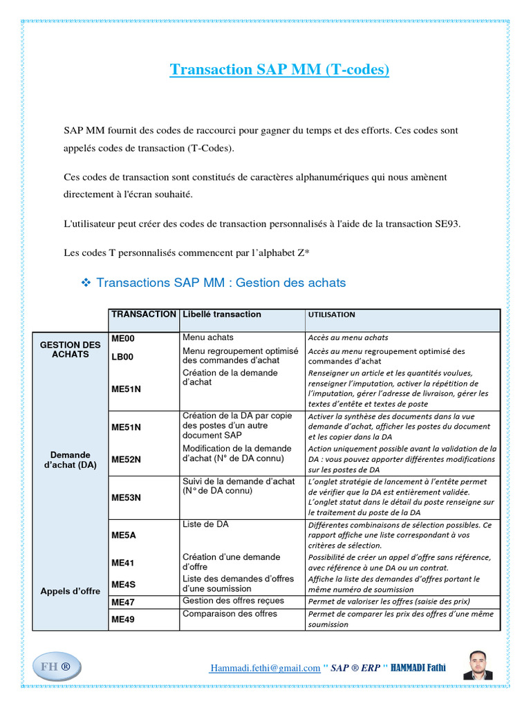 Transaction Sap MM T Codes | PDF | Inventaire | Progiciel de gestion ...