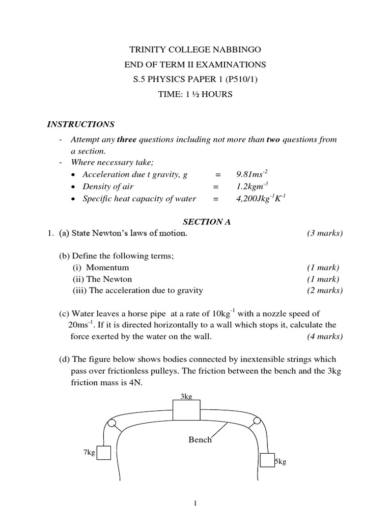 S5 Physics Paper 1 End of Term 2 | PDF | Heat | Temperature