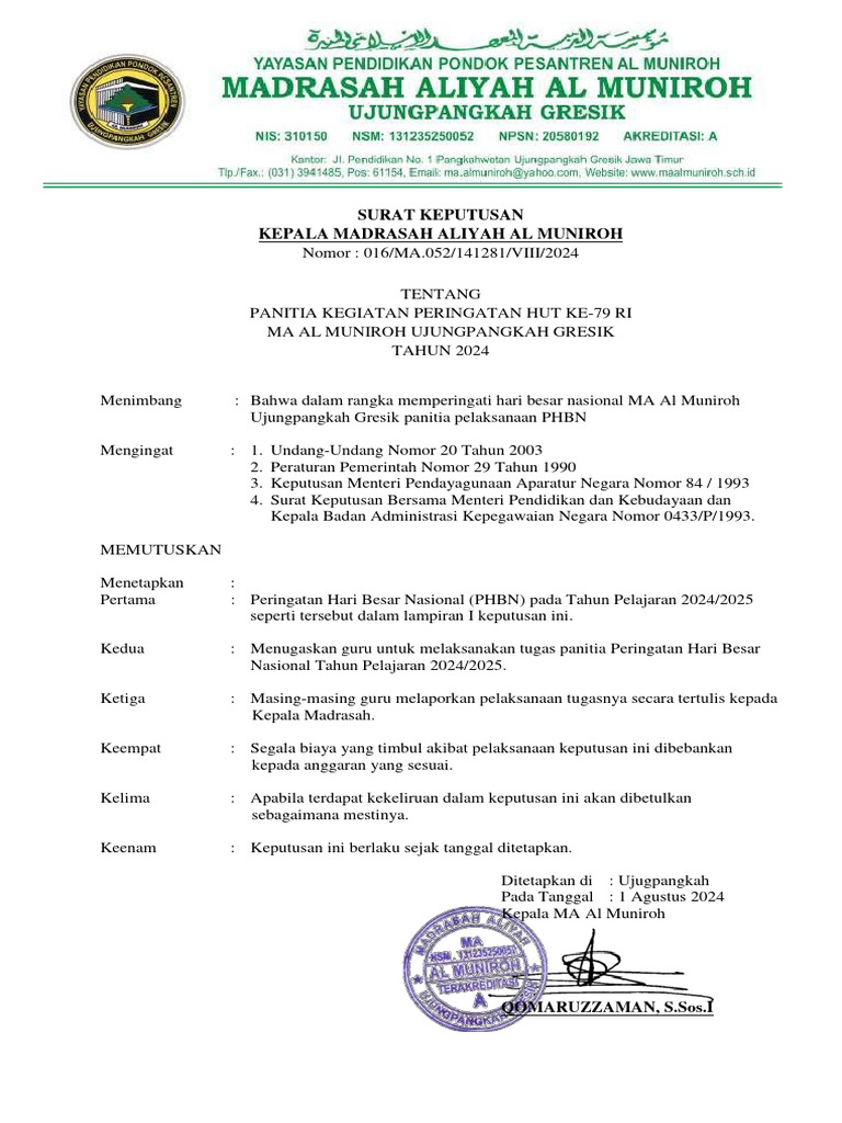 SK Panitia PHBN Ma Al Muniroh | PDF