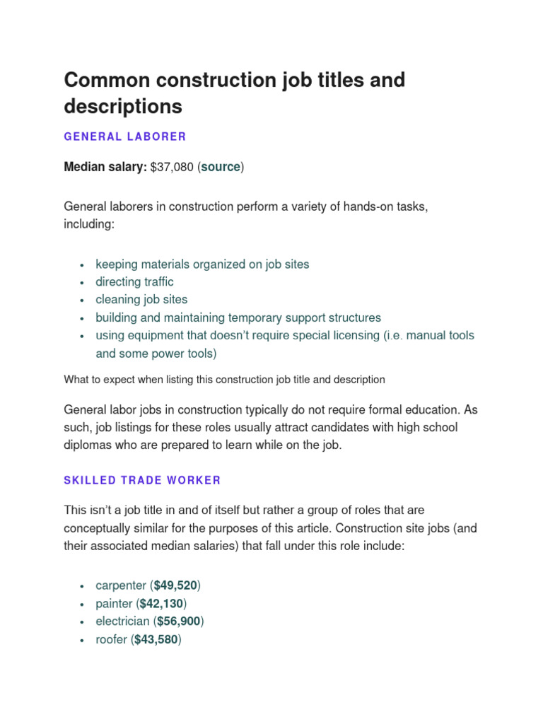 Construction Job Titles and Descriptions | PDF | Architect ...
