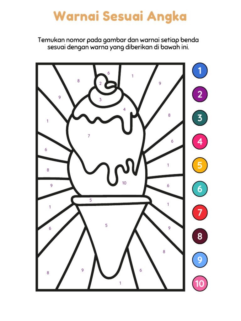 Worksheet Mewarnai Angka untuk TK | PDF