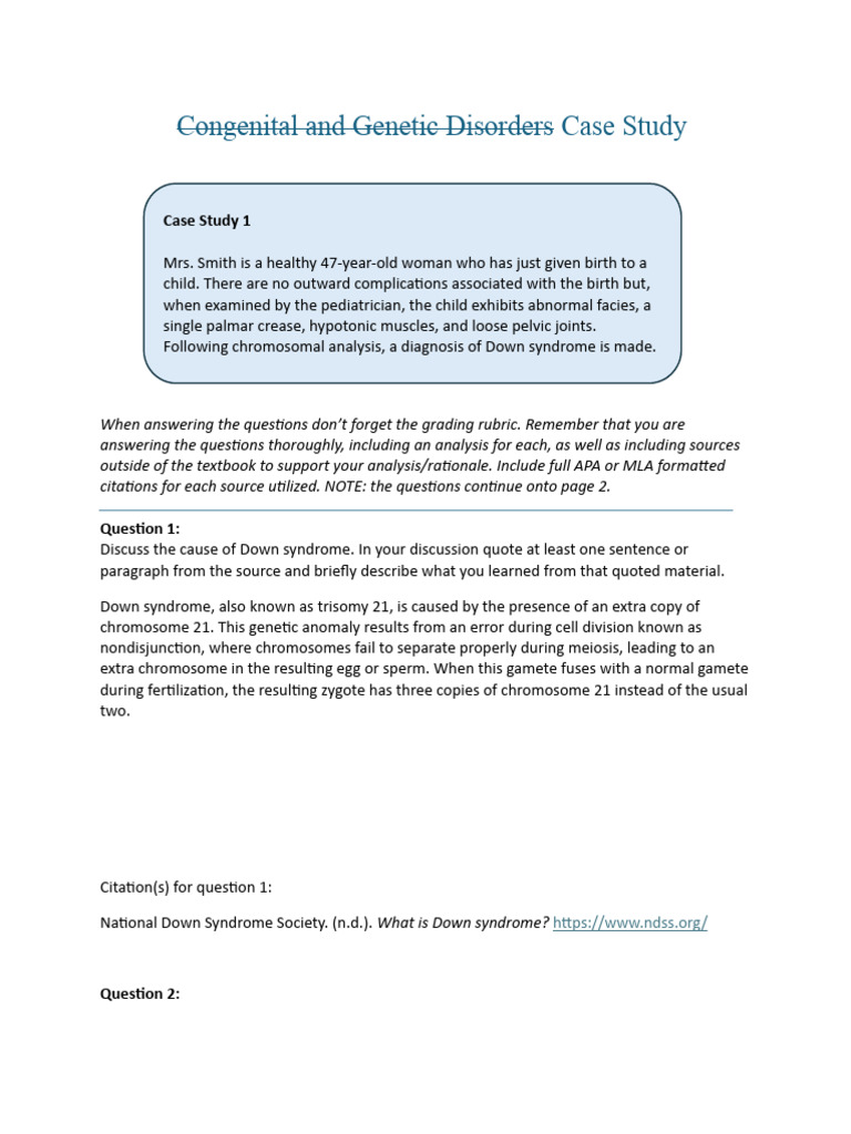 BIOL235 Chapter 21-Congenital and Genetic Disorders Case Study | PDF ...