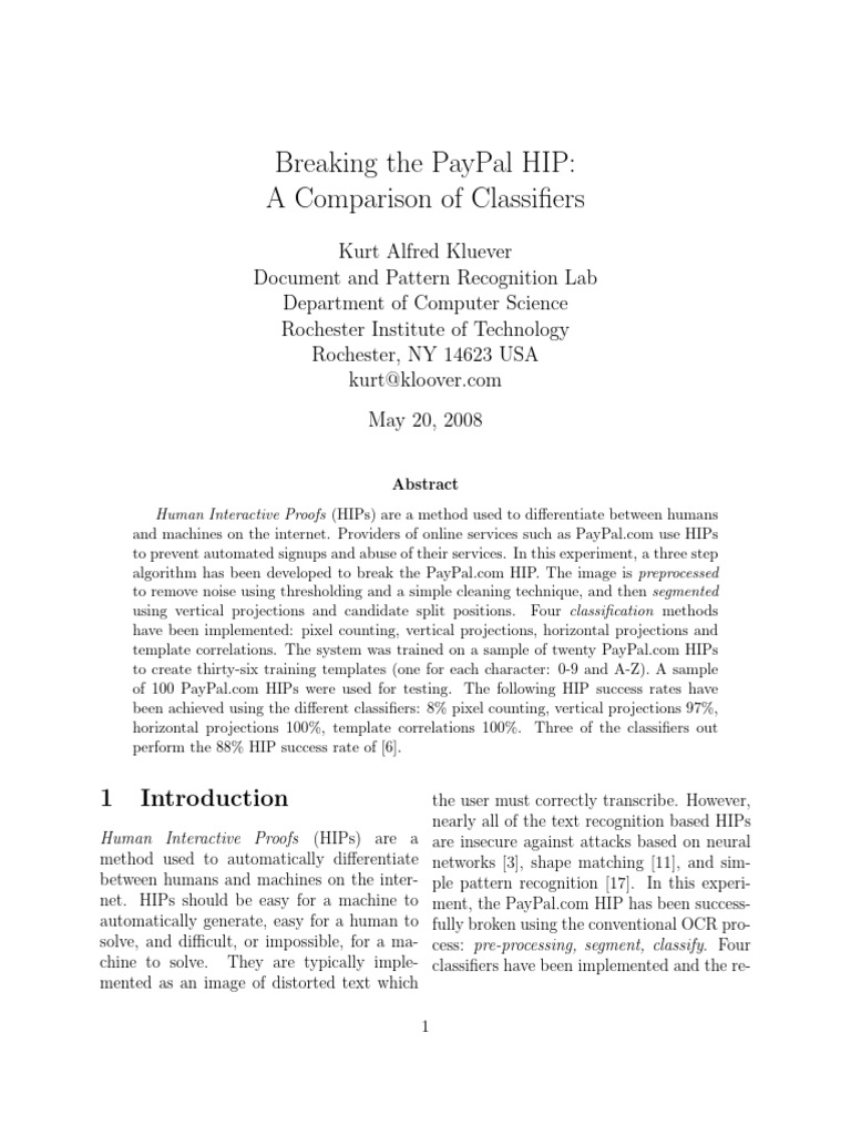 Breaking PayPal's Human Proofs | PDF | Image Segmentation | Optical ...
