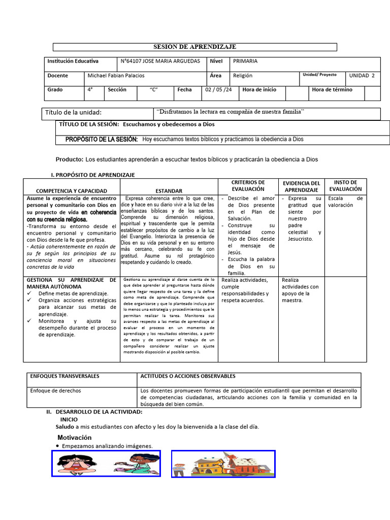 Sesion 02 de Mayo Rel Escuchamos y Obedecemos A Dios | PDF ...