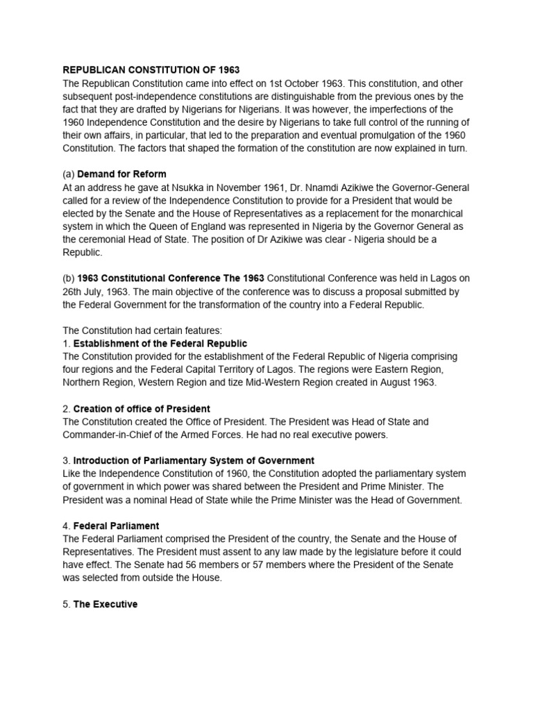 Republican Constitution of 1963 | PDF | Constitution | Heads Of State