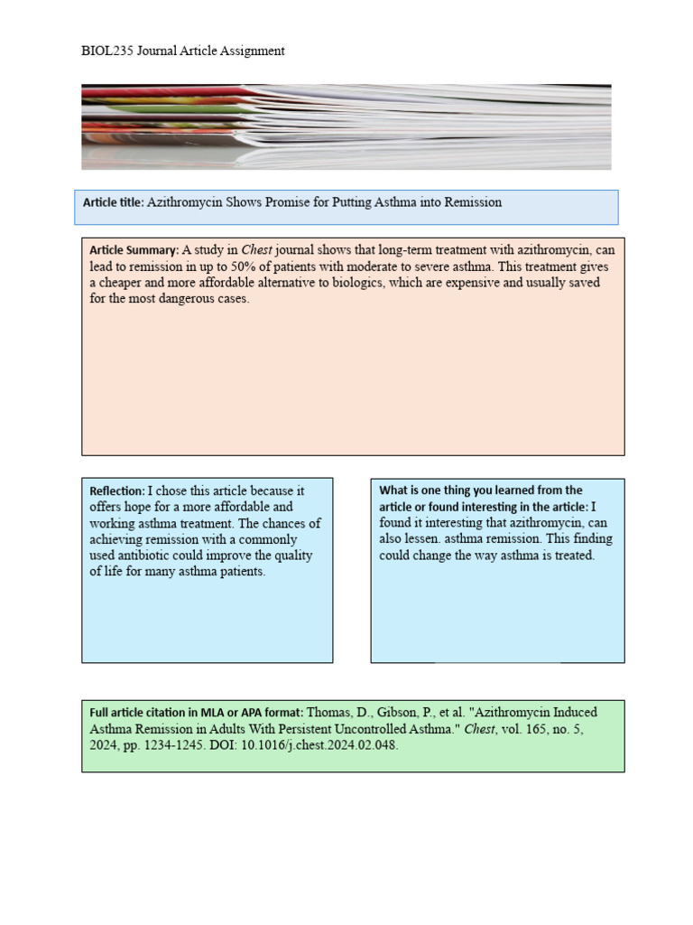 BIOL235 Journal Article Assignment Template | PDF