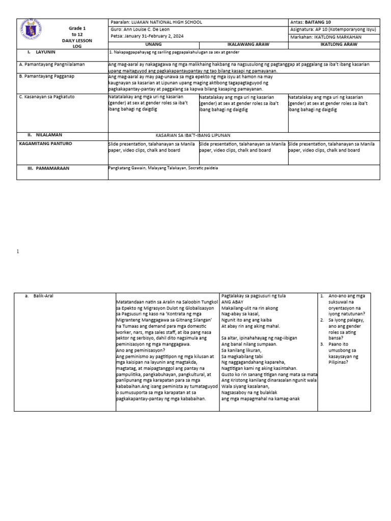 Q3 DLL Ap10 WK1 | PDF