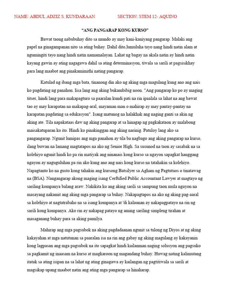 Ang Pangarap Kong Kurso | PDF