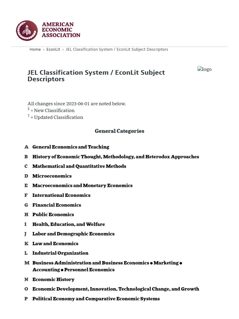 American Economic Association - JEL Codes | PDF | Labour Economics | Economics