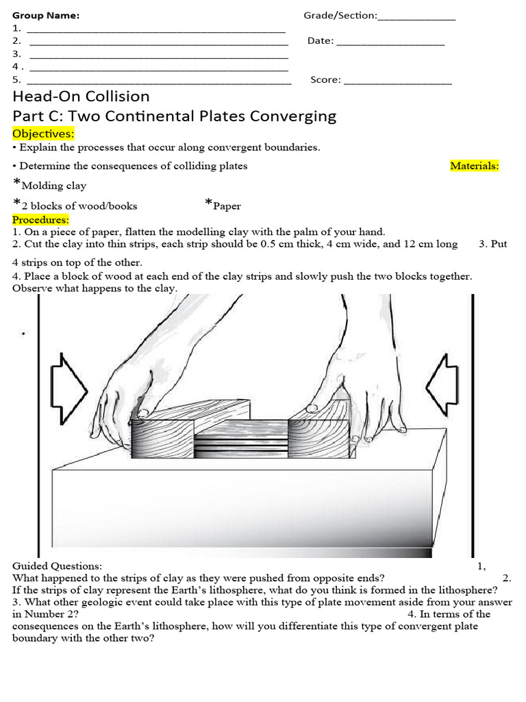 Activity Sheet for Two Continental Plates Converging | PDF