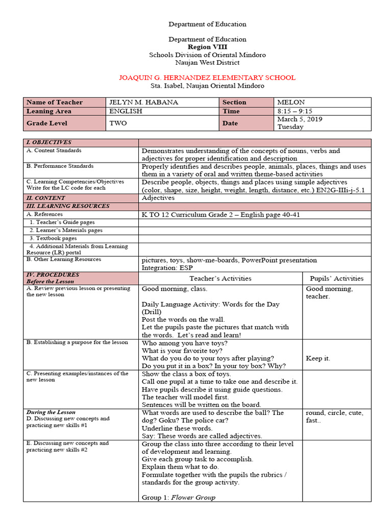 Cot - DLP - English 2 by Teacher Jelyn M. Habana | PDF | English ...