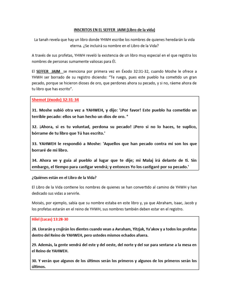 159 Kehila Filadelfia El Libro de La Jaim Octubre 21 de 2023 | PDF | Pecado | Libro del éxodo