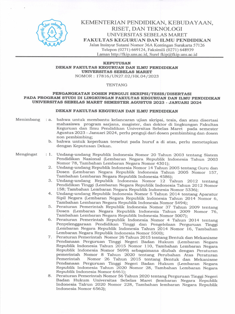 SK Penguji Skripsi 2023A | PDF
