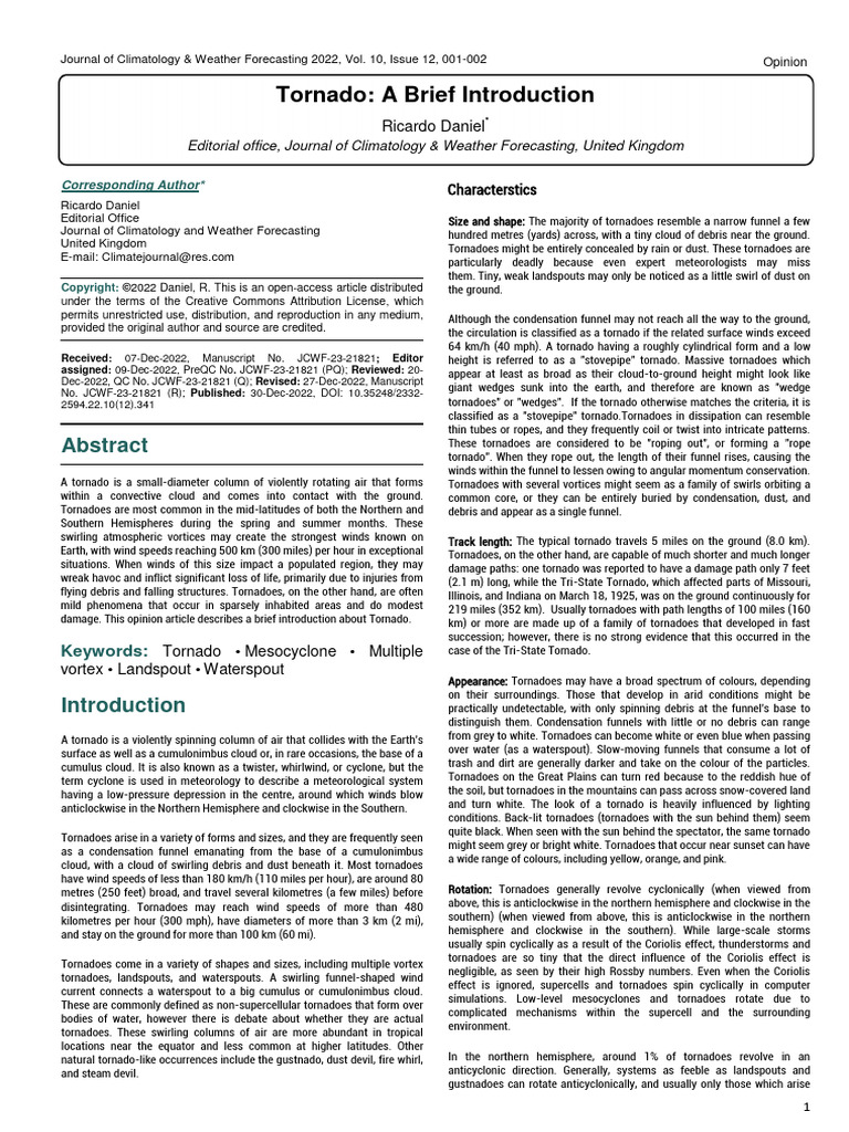Understanding Tornadoes: A Brief Overview | PDF | Tornadoes | Weather ...