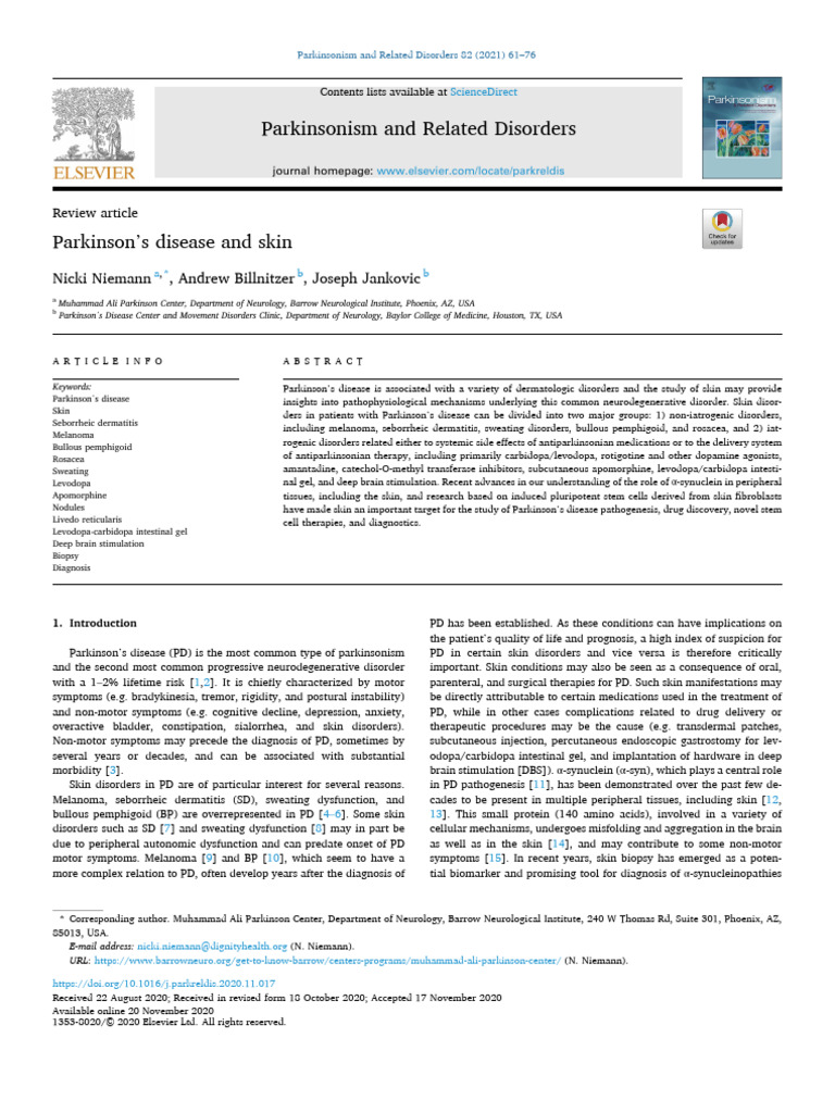 Parkinson's Disease and Skin 2020 PRD | PDF | Melanoma | Parkinson's Disease
