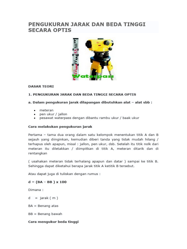 Pengukuran Jarak dan Beda Tinggi Optis | PDF