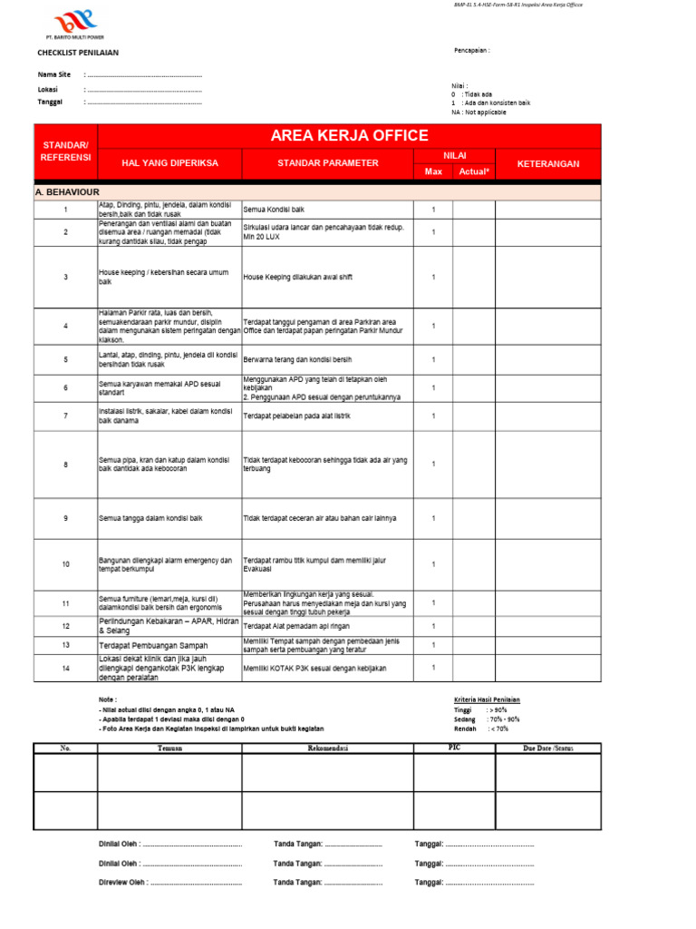 Revisi FORM INSPEKSI AREA KERJA | PDF