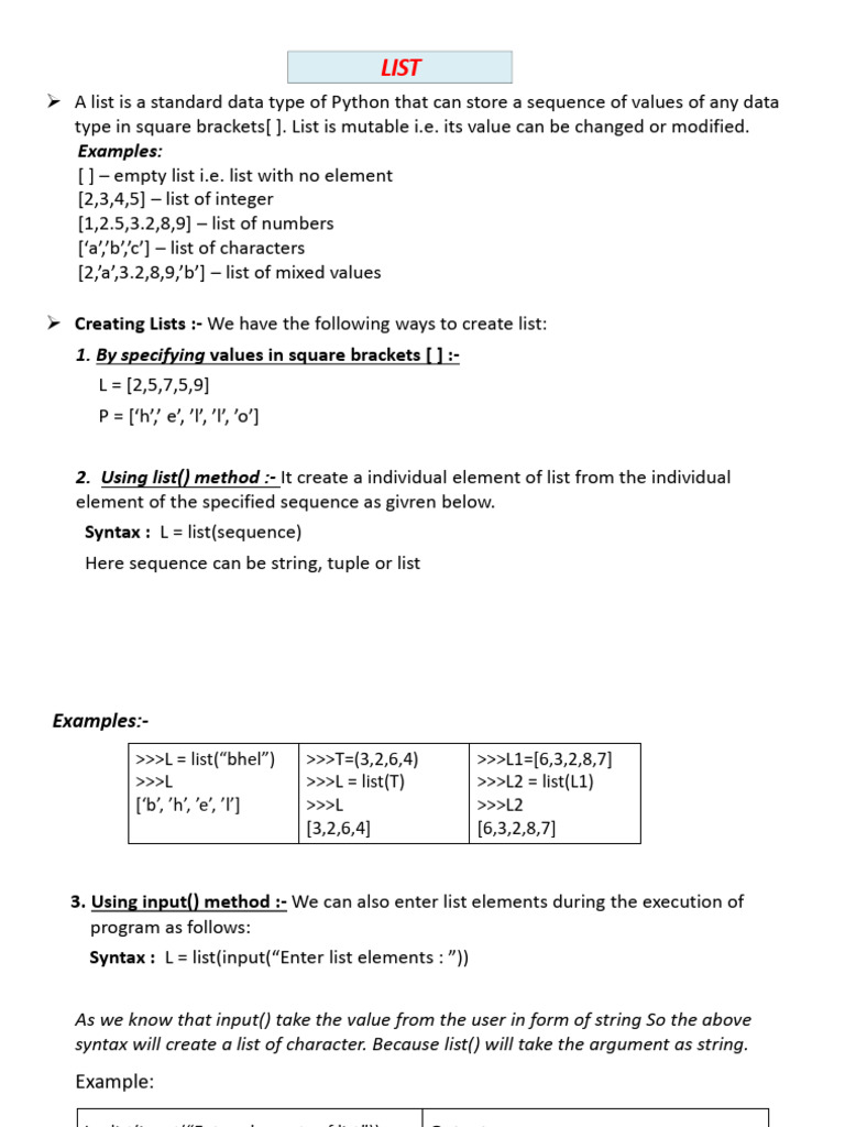 9) Python Review List in Python | PDF | Sequence | Parameter (Computer Programming)
