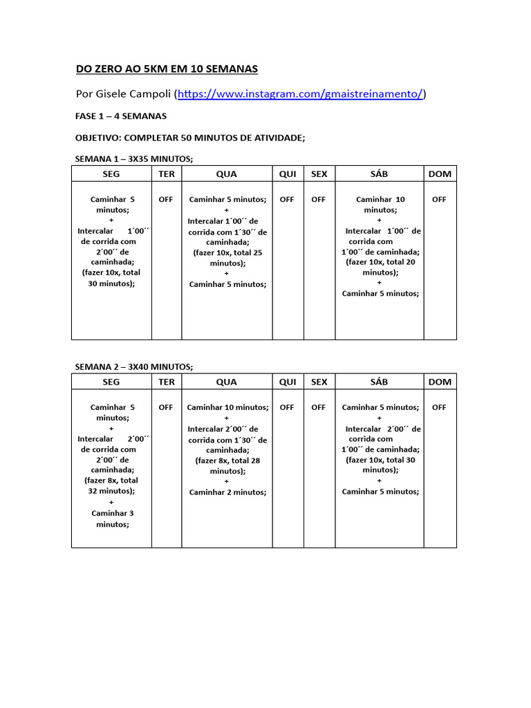 Do Zero Ao 5km em 10 Semanas | PDF