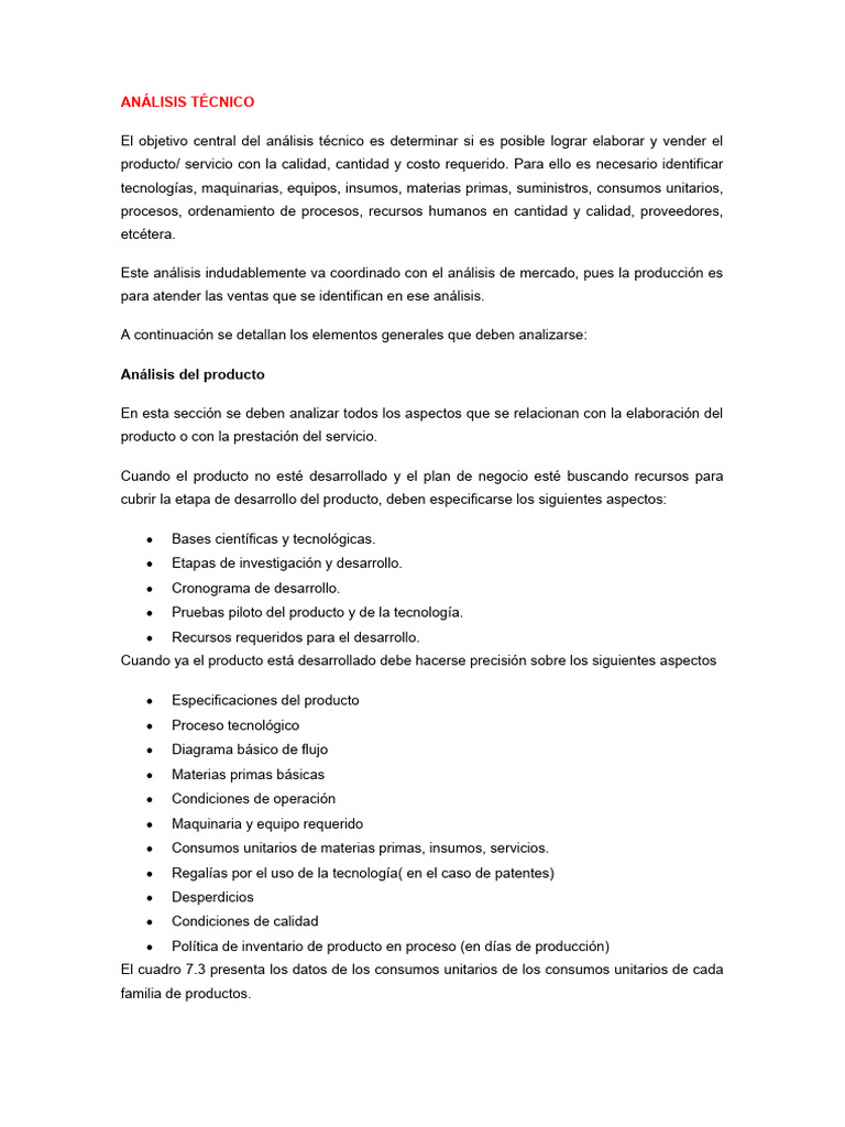 Anã Lisis Tã Cnico | PDF | Agua | Plan de negocios