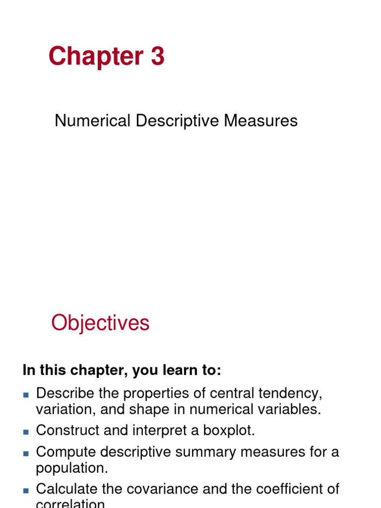 PPTC3 Numerical Descriptive Measures | PDF | Mean | Standard Deviation
