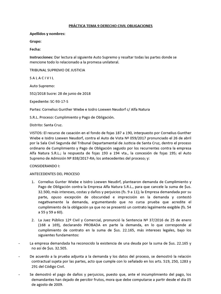 Práctica Tema 9 Derecho Civil Obligaciones | PDF | Evidencia (ley) | Justicia