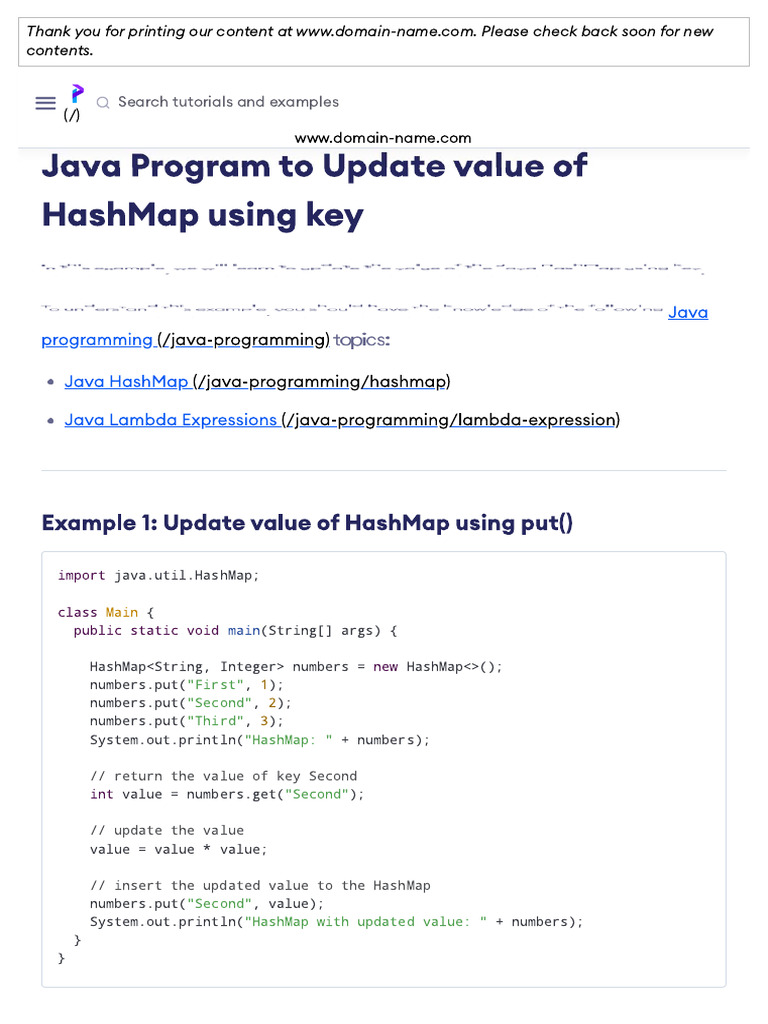 Java Program To Update Value of HashMap Using Key | PDF