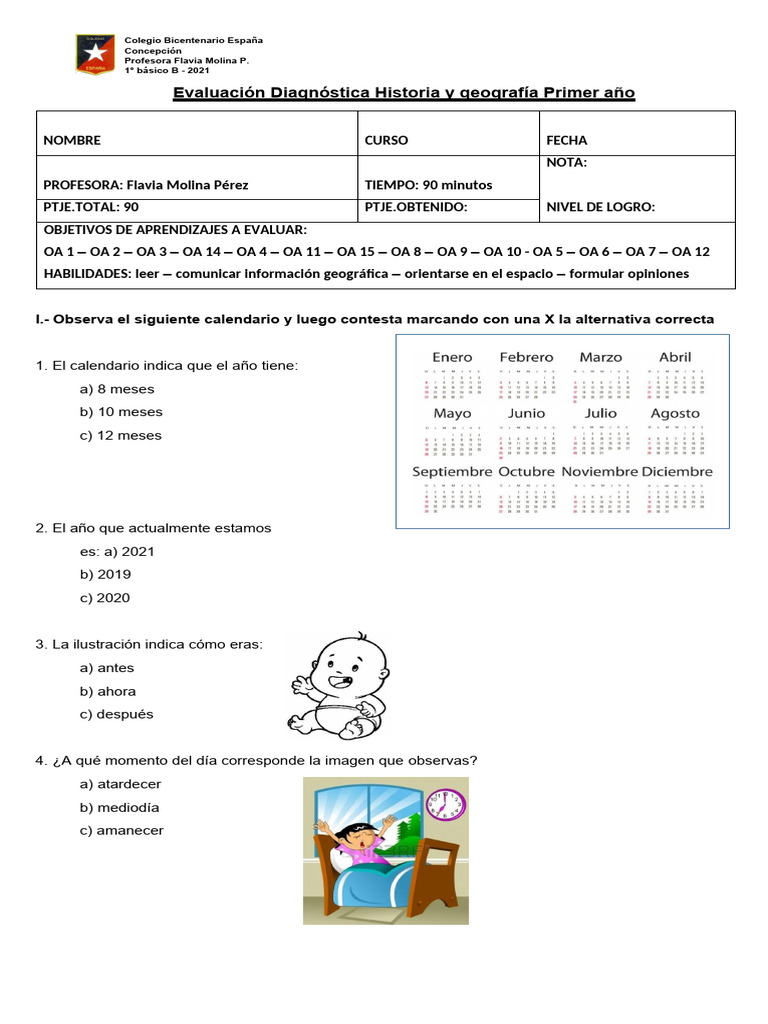 Evaluación Diagnóstica Historia 1° | PDF