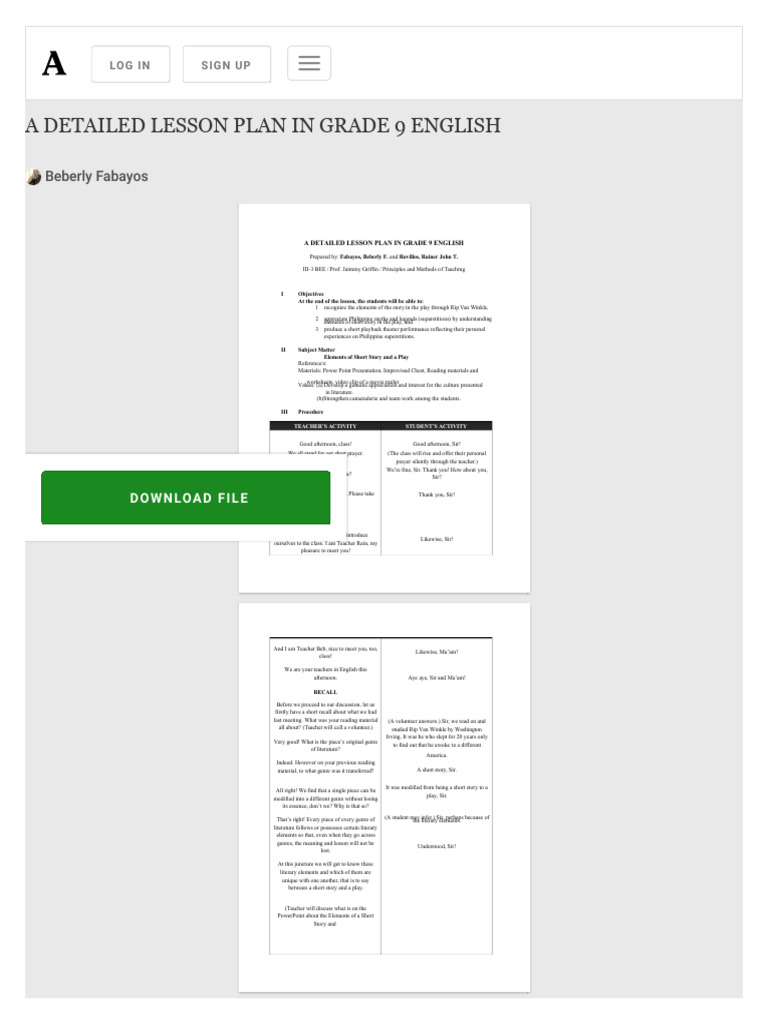 (DOC) A DETAILED LESSON PLAN IN GRADE 9 ENGLISH - Beberly Fabayos ...