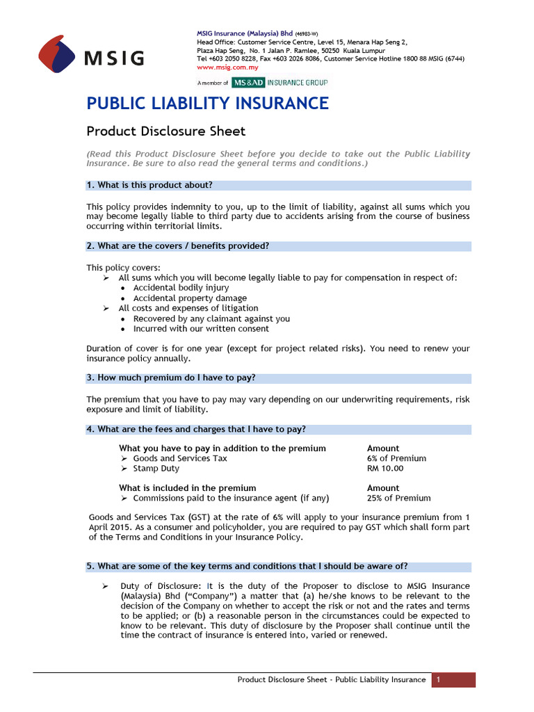 Public Liability Pds 2015 | PDF | Insurance | Liability Insurance