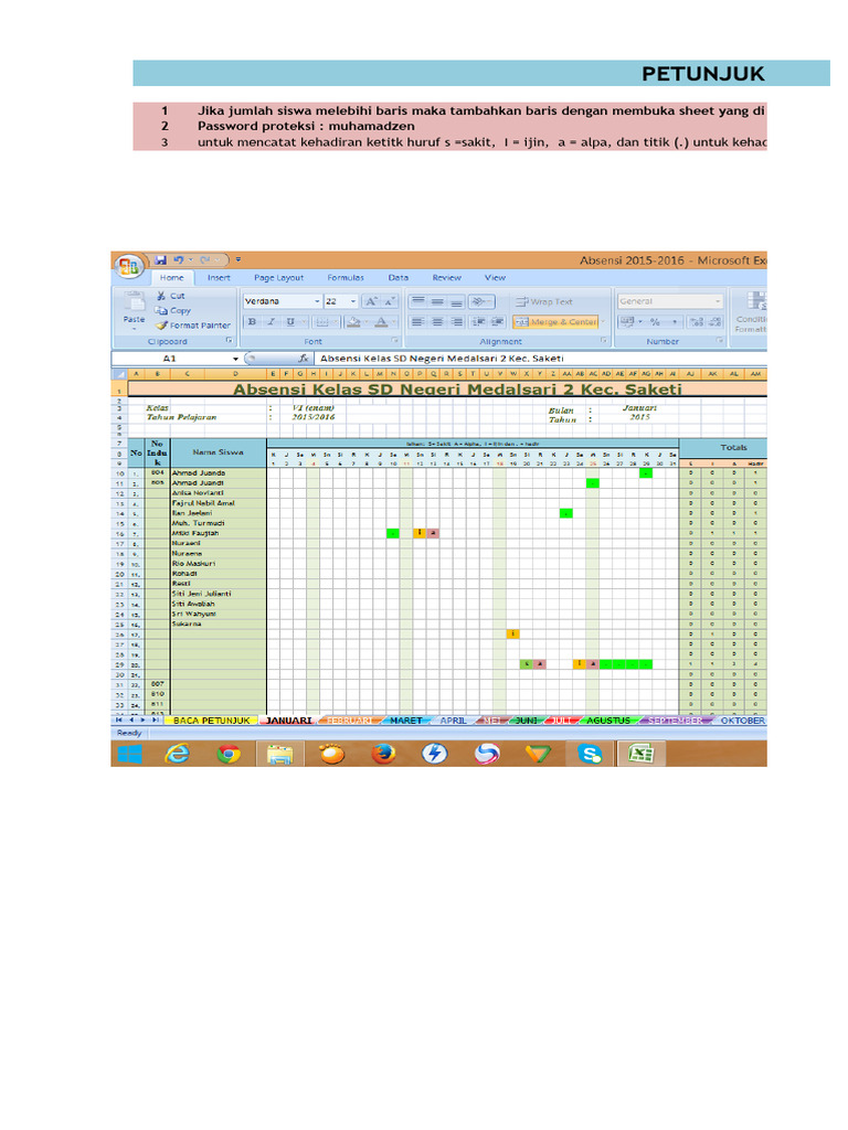 Absensi Kelas 4 Tahun 2024 | PDF