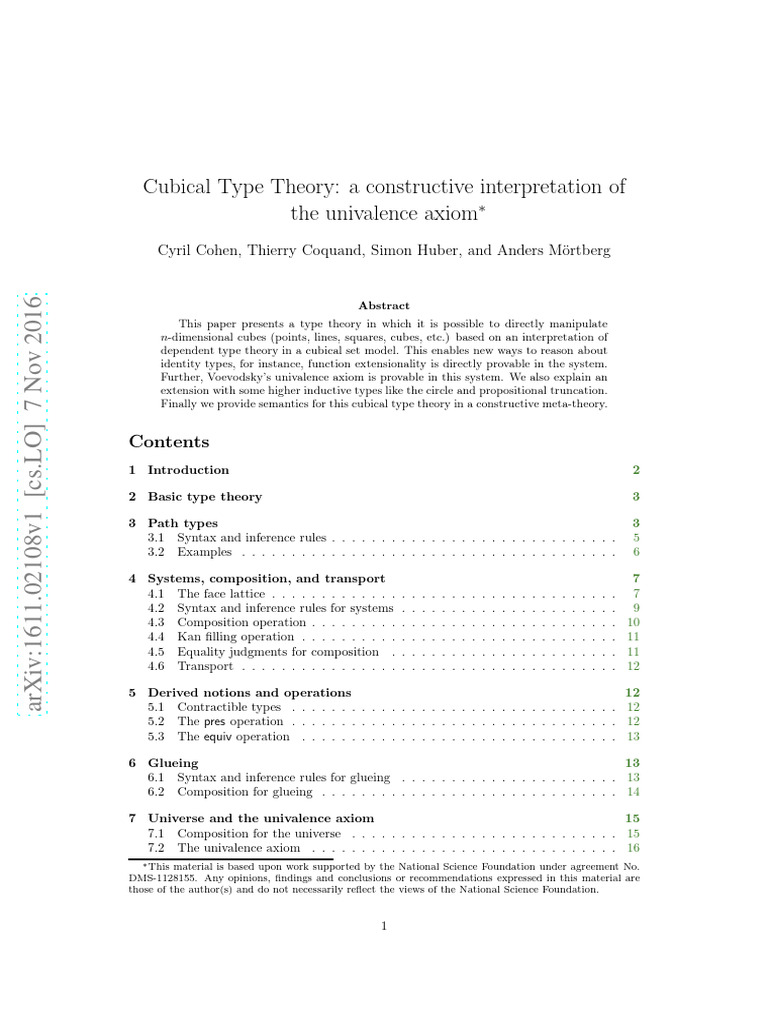 Cyril Cohen Et Al. - Cubical Type Theory A Constructive Interpretation of The Univalence Axiom ...