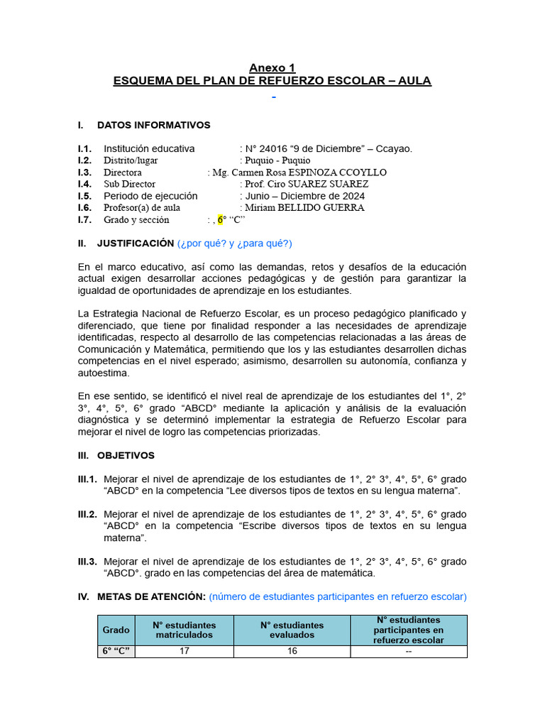 Esquema Del Plan de Refuerzo Escolar - Aula Modelo PARA PRESENTARRRR HOY. | PDF | Números | Decimal