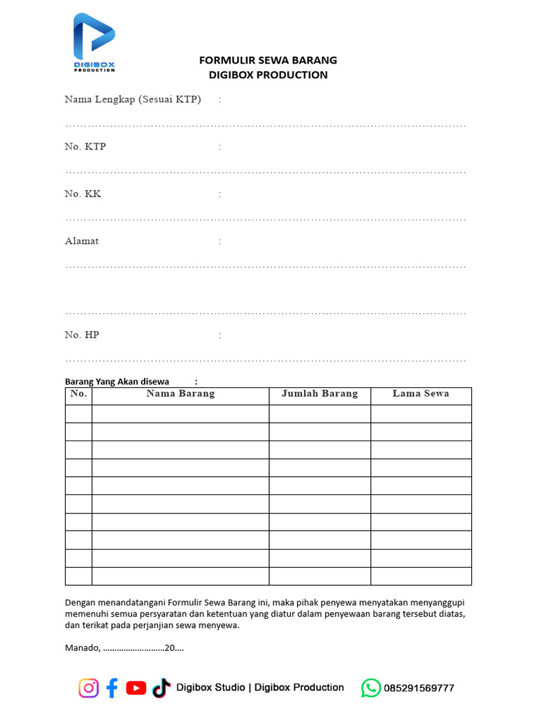 FORMULIR SEWA BARANG | PDF