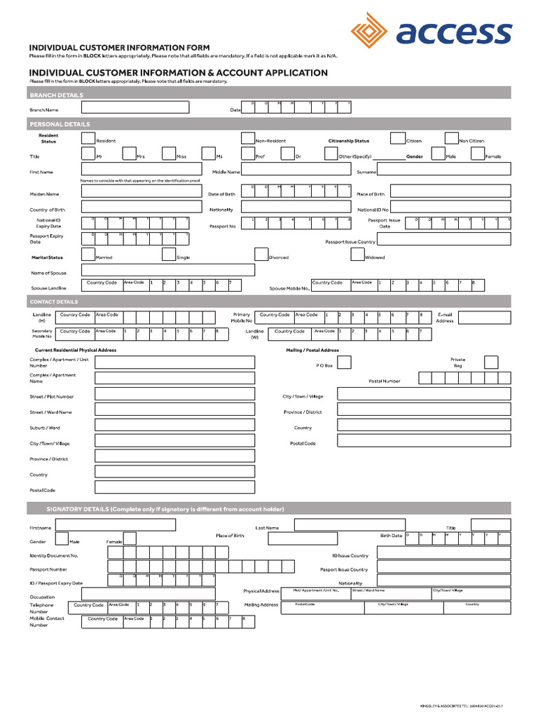 ACC01-017 Individual Customer Information Application Form Aug02 | PDF