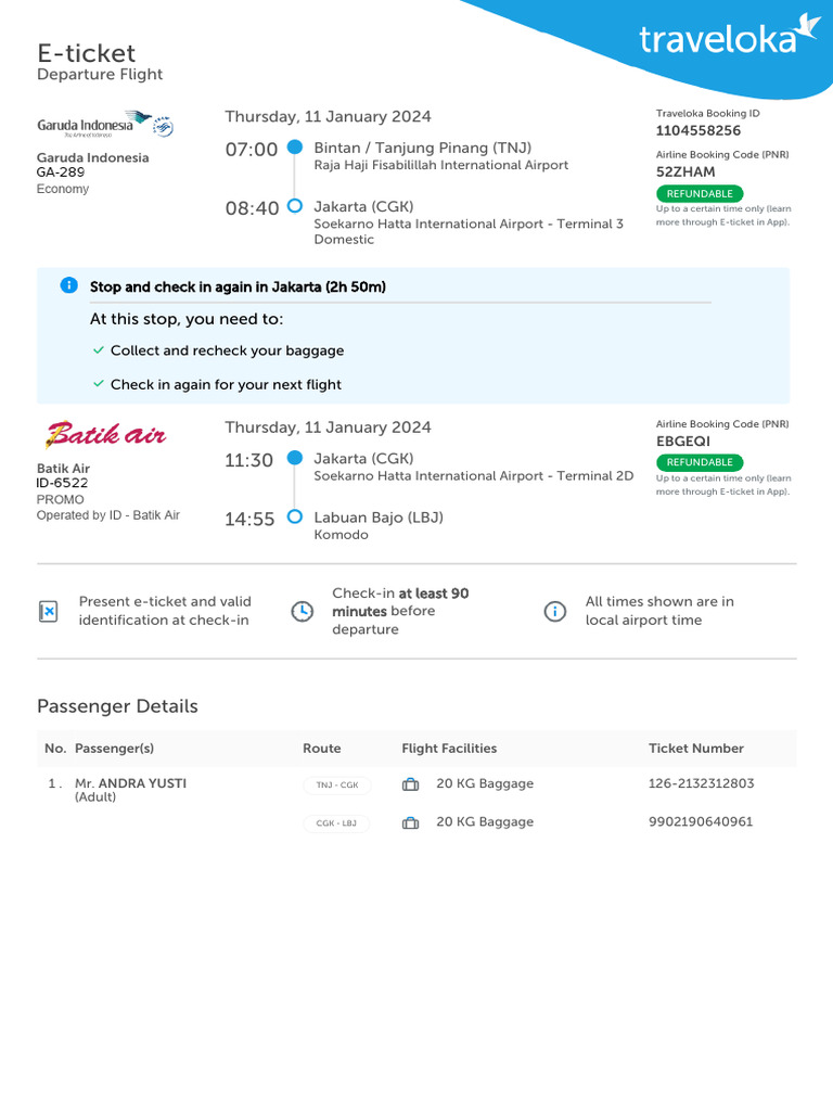 Andra Yusti Yusti TNJ 52zham, Ebgeqi LBJ Flight - Originating | PDF | Airlines | Transport