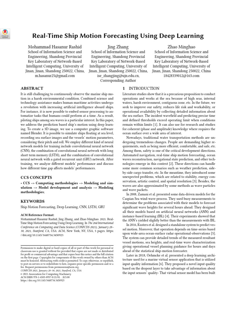 Real-Time Ship Motion Forecasting Using Deep Learning | PDF | Deep ...