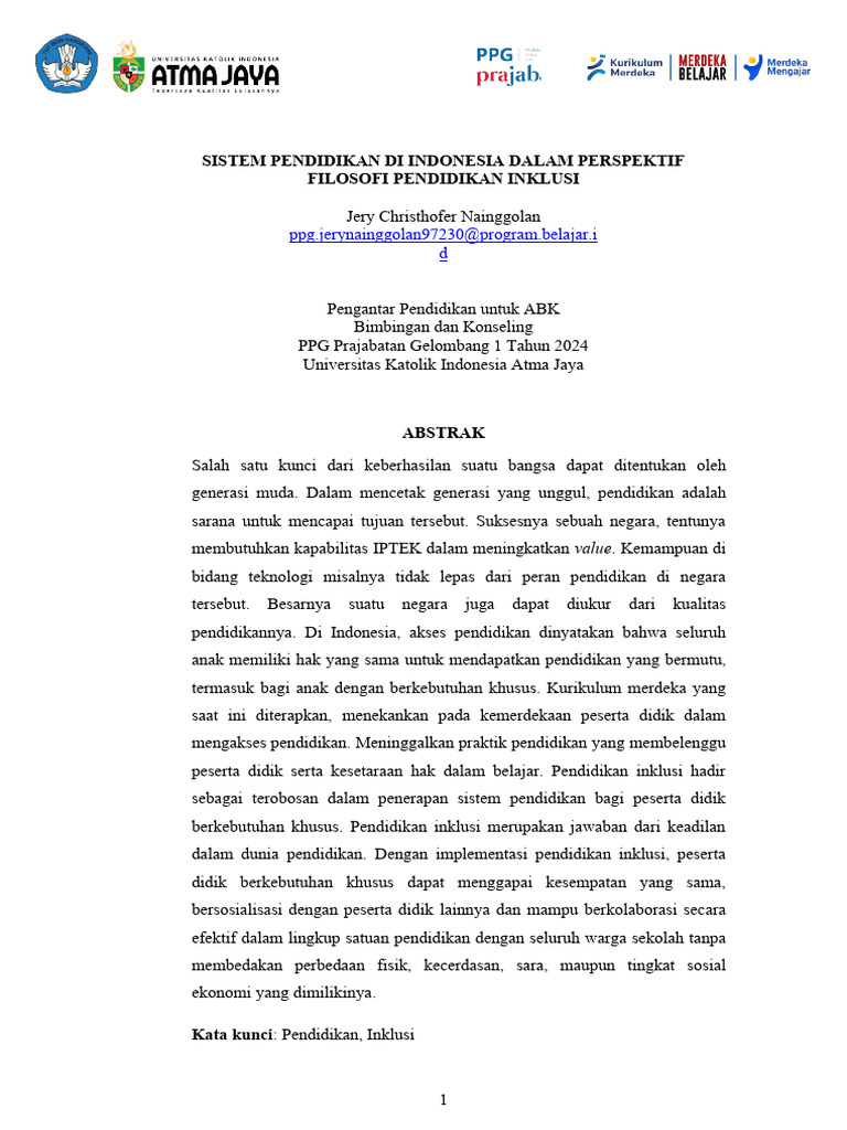 Jery Christhofer Nainggolan - UAS - Pengantar Pendidikan Untuk ABK | PDF