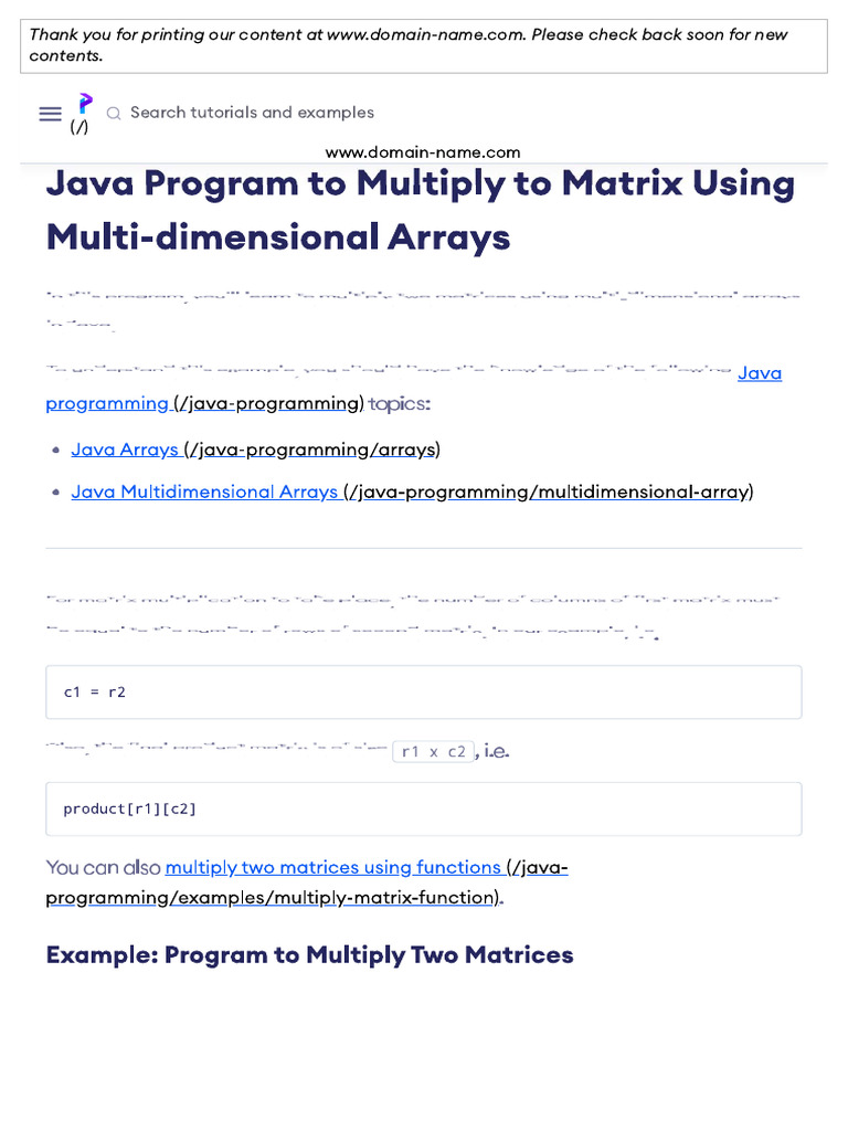 Java Program To Multiply To Matrix Using Multi-Dimensional Arrays | PDF Java Program To Multiply To Matrix Using Multi-Dimensional Arrays | PDF