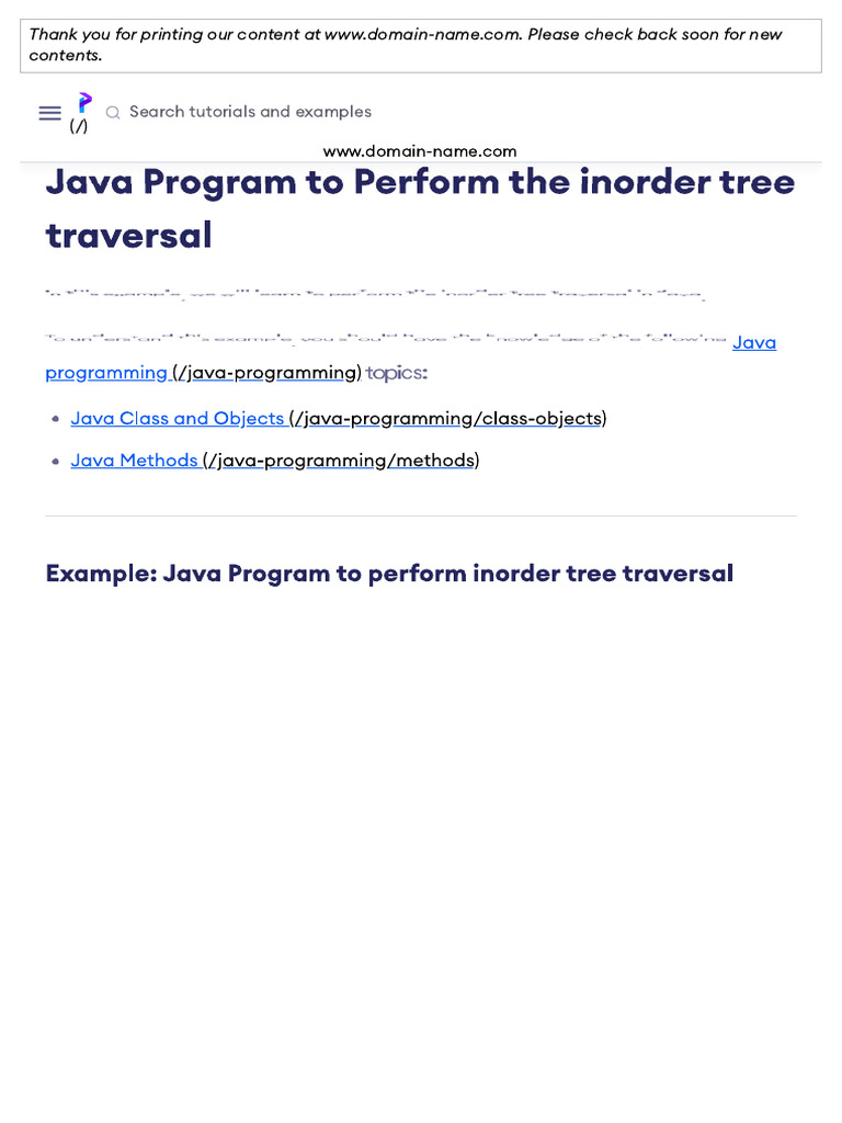 Java Program To Perform The Inorder Tree Traversal | PDF