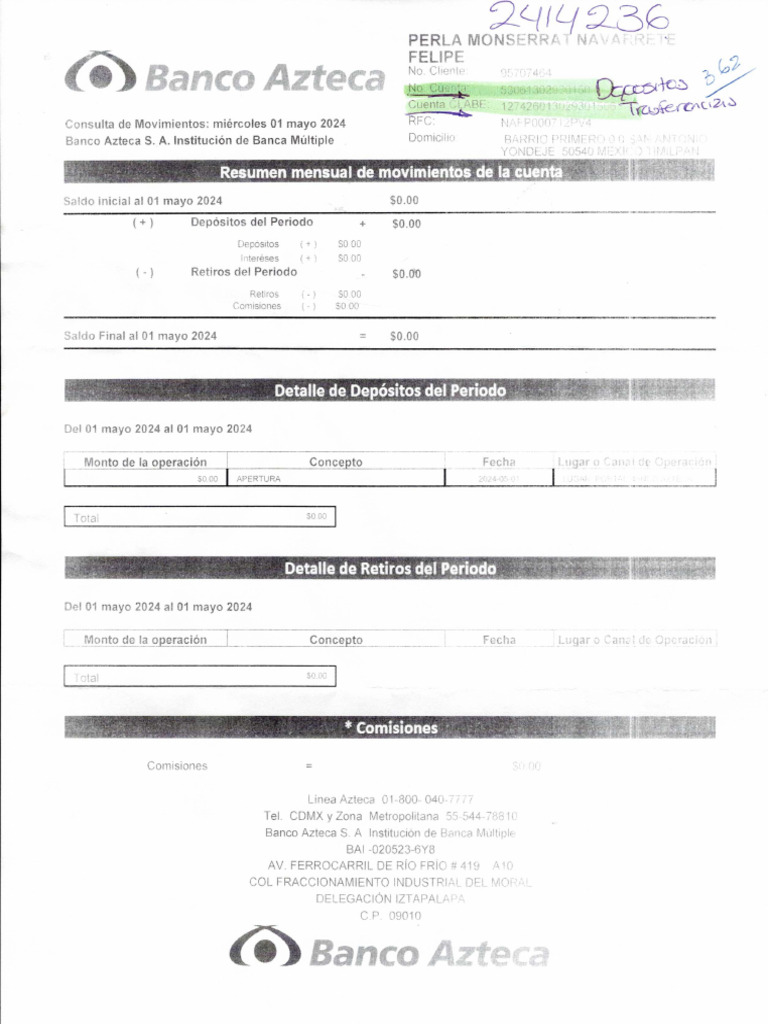 Contrato de Cuenta Bancaria - Perla Monserrat Navarrete | PDF