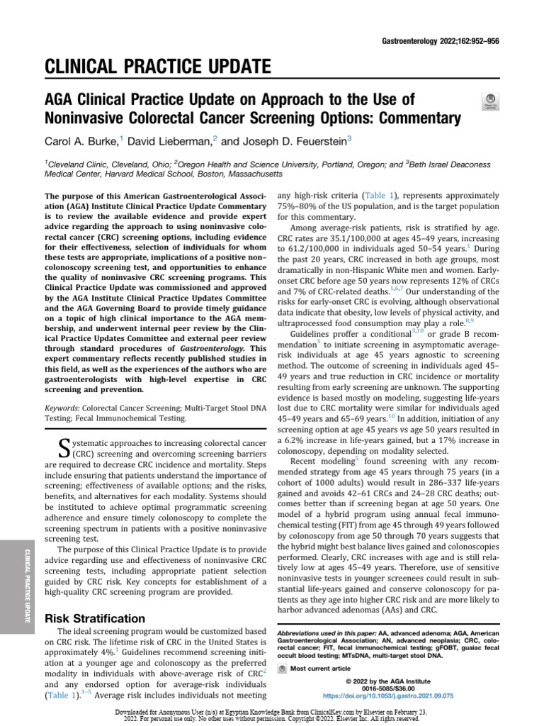 AGA Clinical Practice Update On Approach To The Use of Noninvasive ...