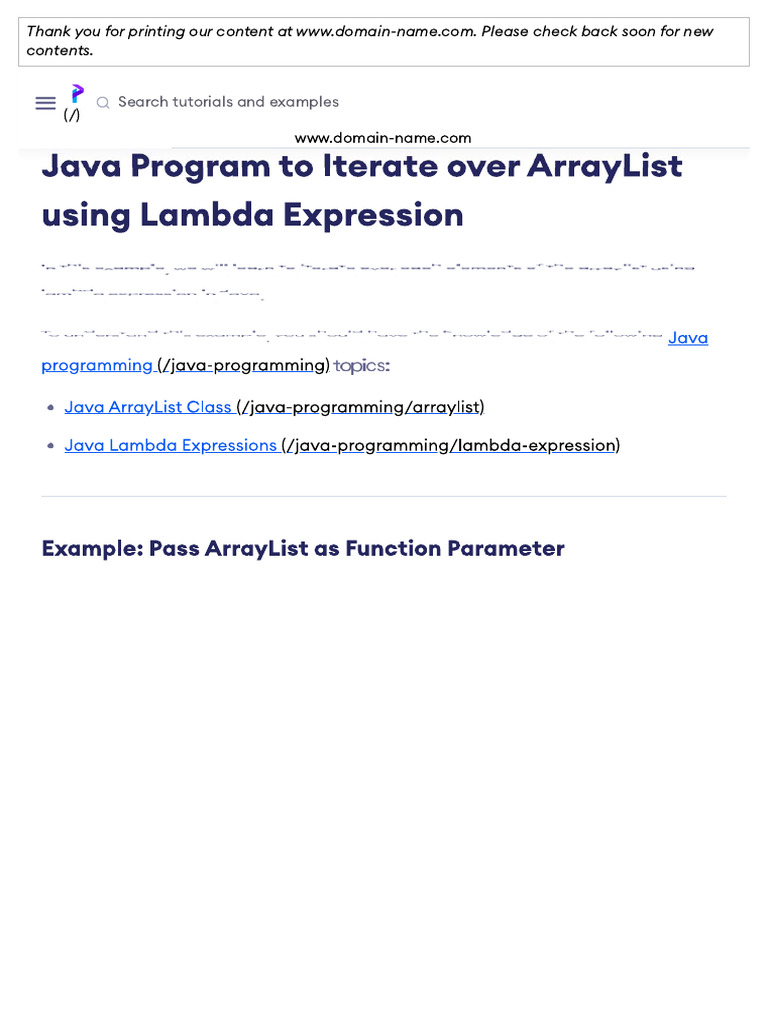 Java Program To Iterate Over Arraylist Using Lambda Expression Pdf